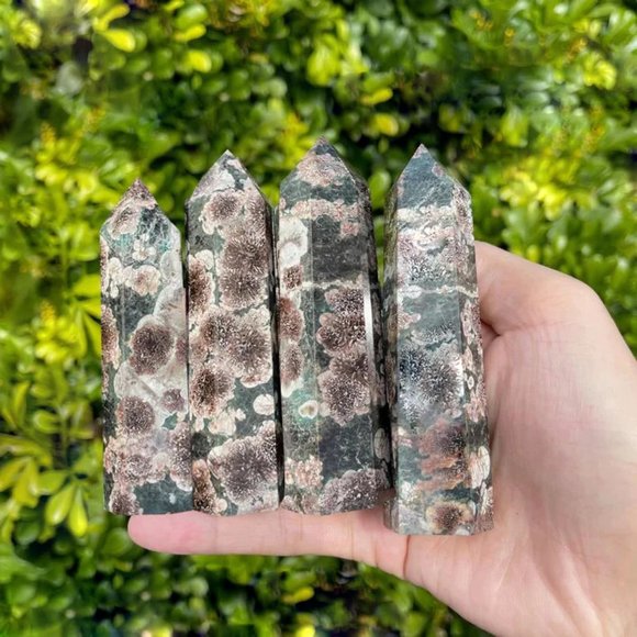 Handmade | Accents | Flower Agate Top Plaza Healing Crystal Point Wands ...